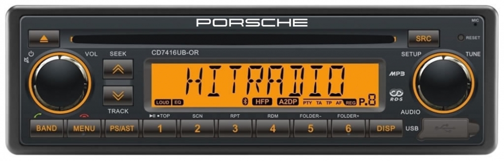PORSCHE INSPIRED CD7416UBOR CD PLAYER BLUETOOTH 1-DIN CAR RADIO
